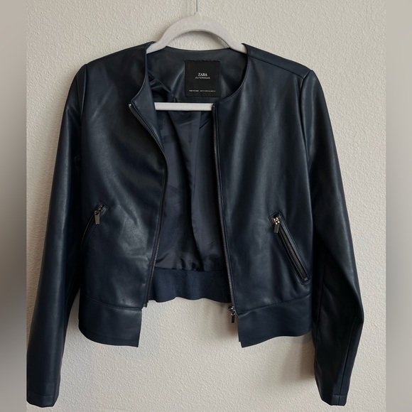 Zara | Jackets & Coats | Zara Macy Blue Leather Crop Jacket | Poshmark